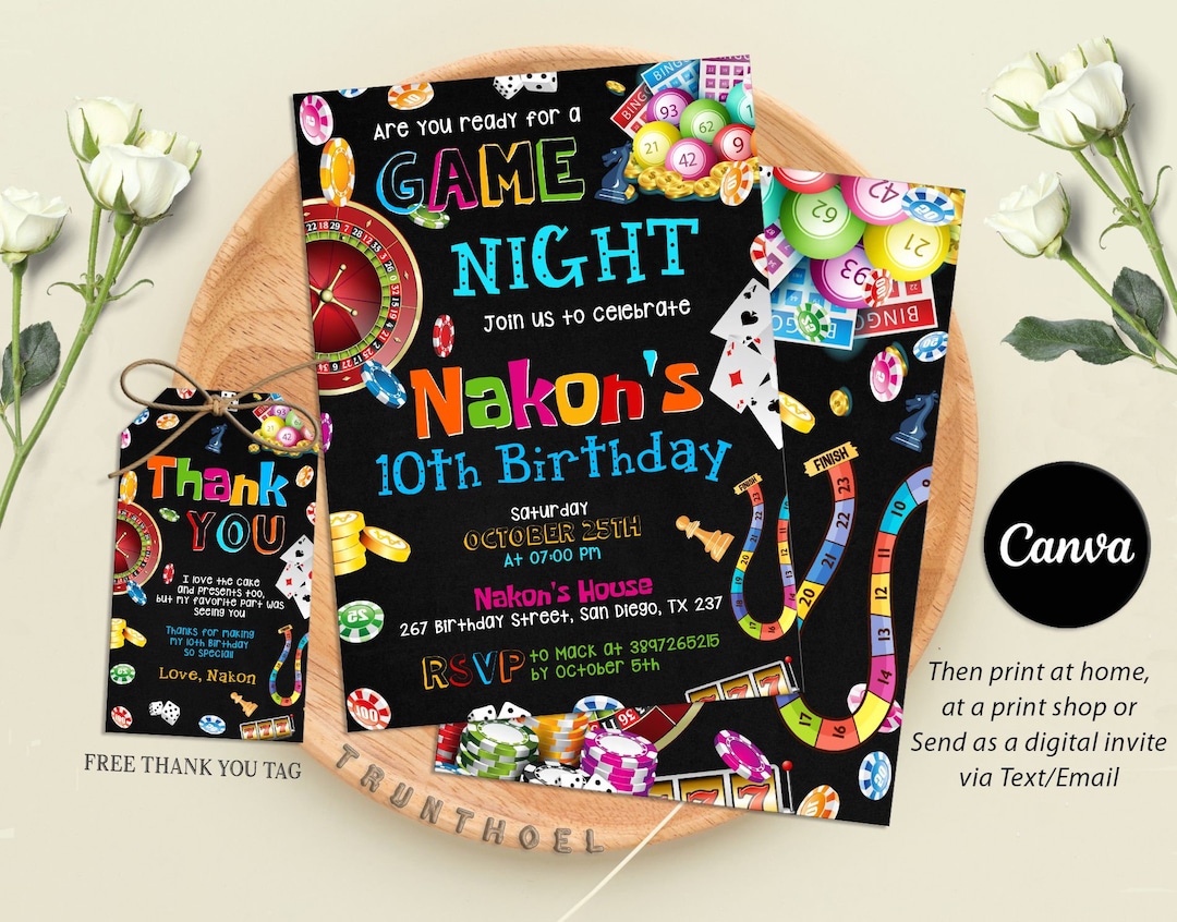Editable Game Night Invitation Template, Game Night Birthday Party ...