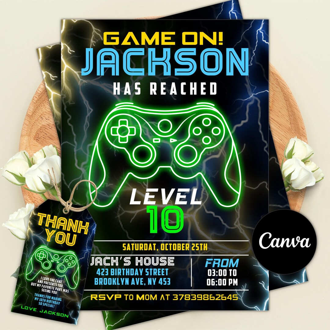 Video Game Birthday Invitation | Editable Gamer Canva Template ...