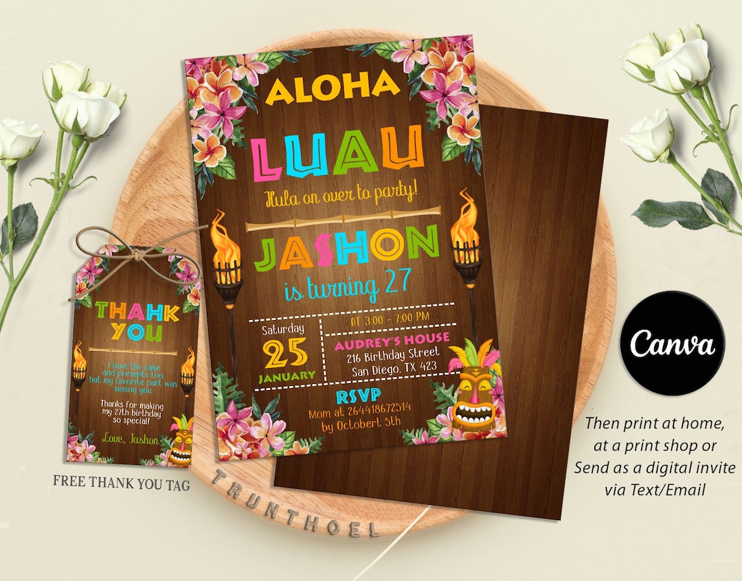 Luau Birthday Invitation, Luau Party Invitation, Luau Invitation ...