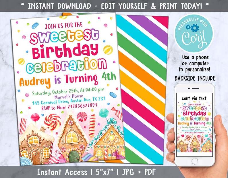 Editable Candy Invitation Candy Birthday Invitation - Etsy