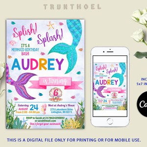 Editable Mermaid Birthday Invitation, Canva Template (digital) - Etsy