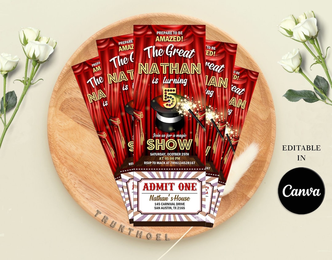 Magic Show Ticket Invitation, Printable File, Vintage Circus Birthday ...