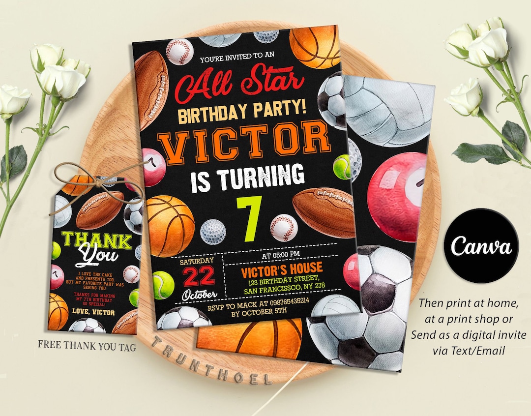 Editable All Star Birthday Invitation, Sports Birthday Invite, Soccer ...