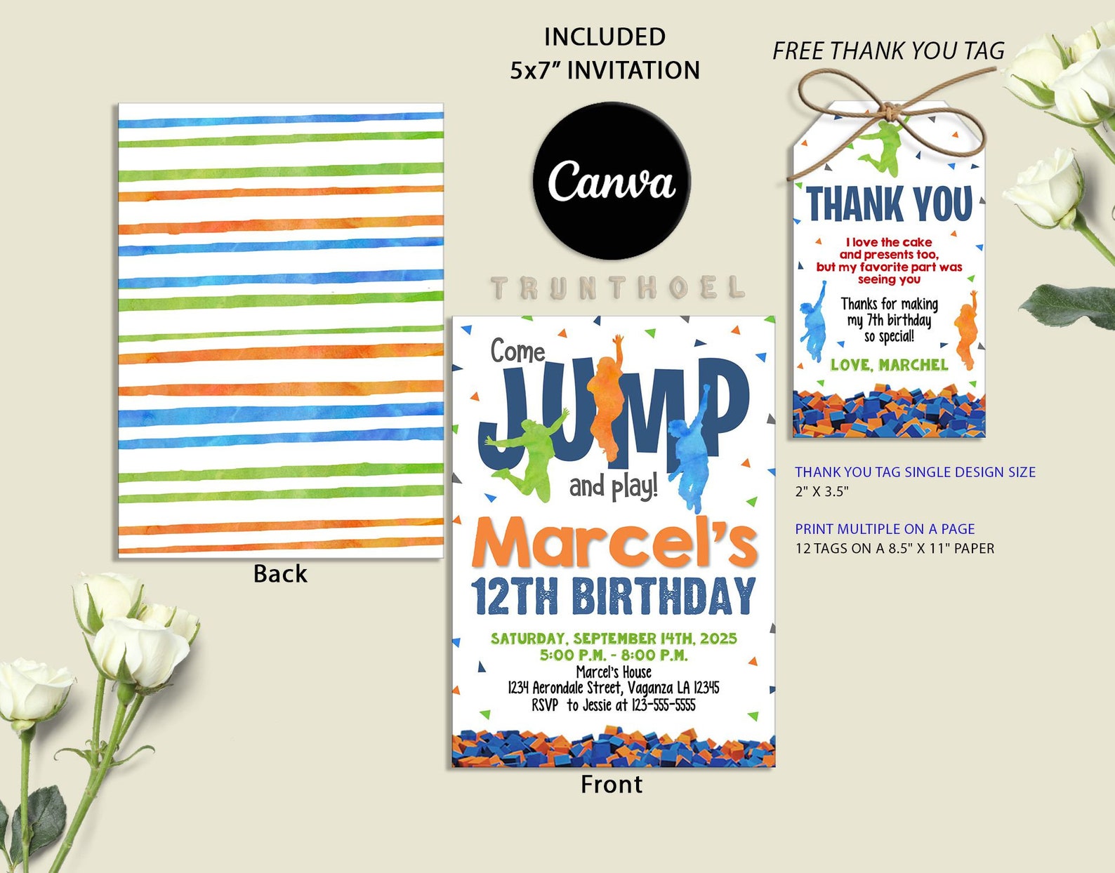 Trampoline Birthday Invitation, Jump Party, Canva Template (digital) - Etsy