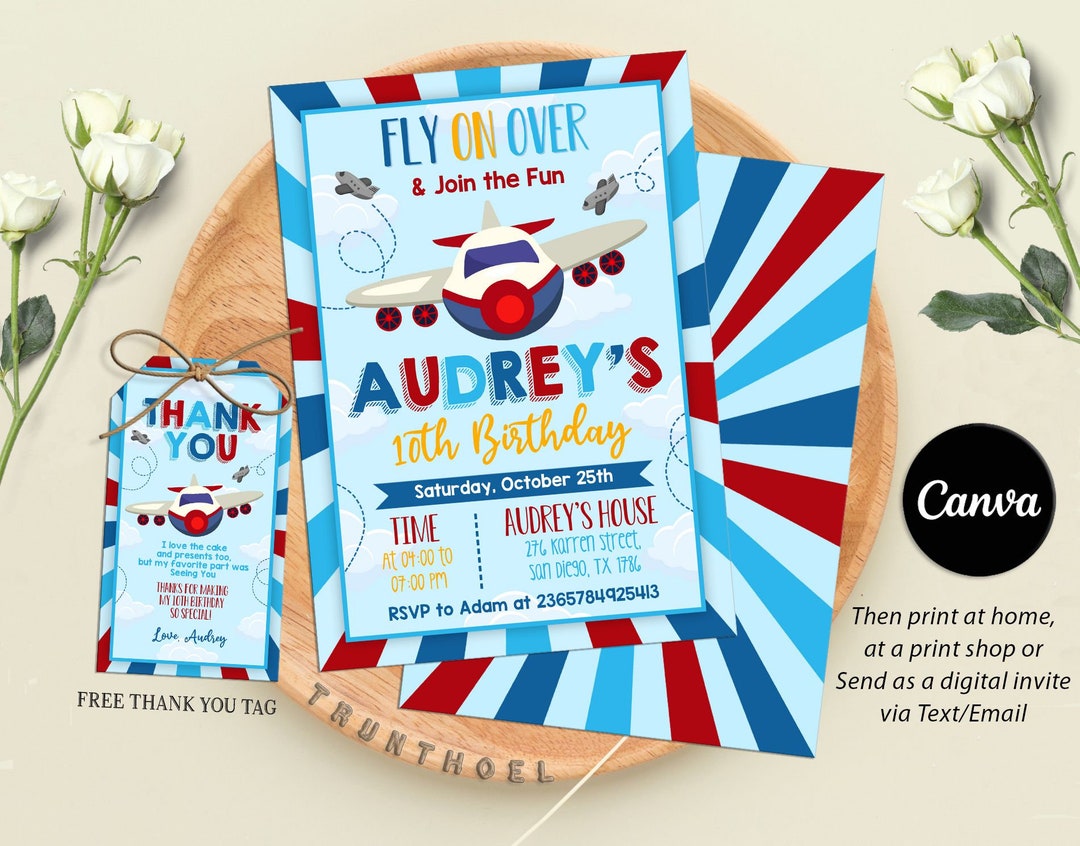 Airplane Birthday Invitation Template, Airplane Invitation, Pilot ...
