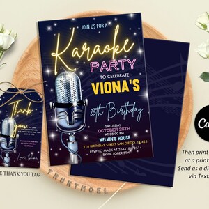 Karaoke Birthday Party Invitation, Karaoke Party Invite, Karaoke ...