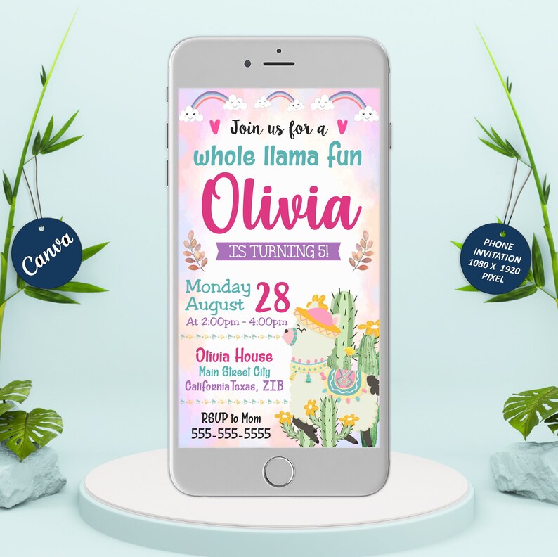 Editable Llama Birthday Party Invitation, Llama Electronic Invitation ...