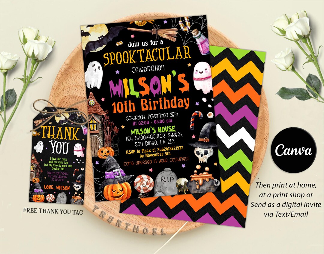Editable Halloween Party Invitation, Halloween Birthday Invitation ...