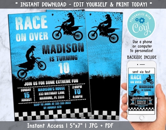 Dirt Bike Birthday Invitation printable Dirt Bike Invite - Etsy