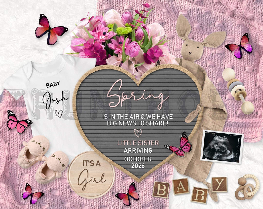 It's a Girl Pregnancy Announcement, Spring Girl Pregnancy Announcement ...