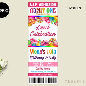 Candy Land Ticket Invitation, Candyland Birthday Invitation, Sweet ...