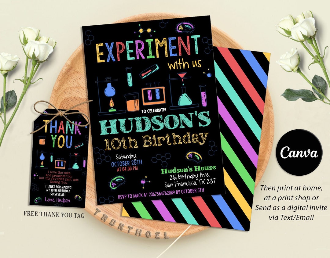 Science Birthday Party Invitation, Experment Laboratory, Science ...