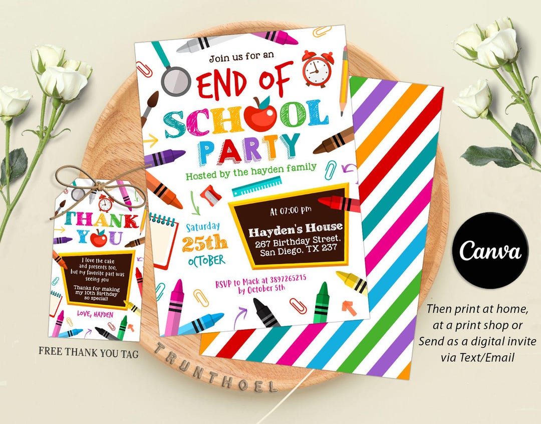 Editable End of School Party Invitation, Kids Summer Party Invitation ...