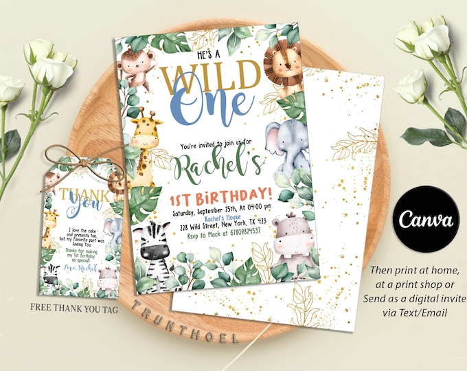 EDITABLE Safari Birthday Invitation, Wild One Invite, 1st Birthday ...
