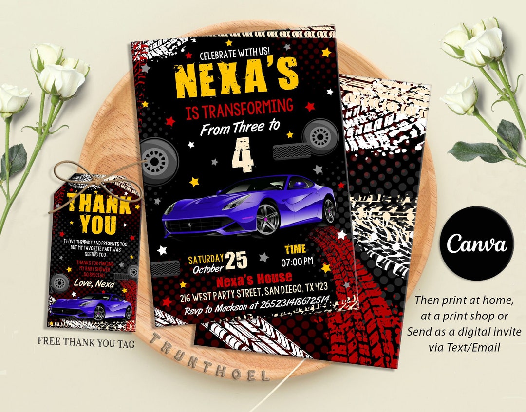Editable Race Car Invitation, Race Car Birthday Party Invitation, Kids ...