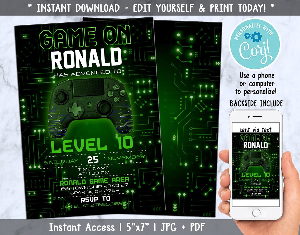 Video Game Invitation Gaming Party Invitation Gamer Party | Etsy