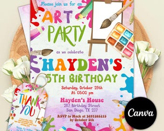 Editable Painting Art Birthday Invitation, Art Party Birthday Invite ...