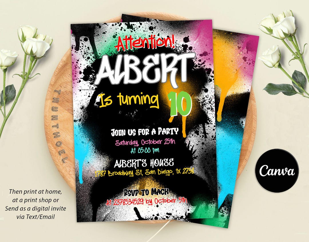 Editable Graffiti Birthday Invitation, Retro Graffiti Party Invite ...