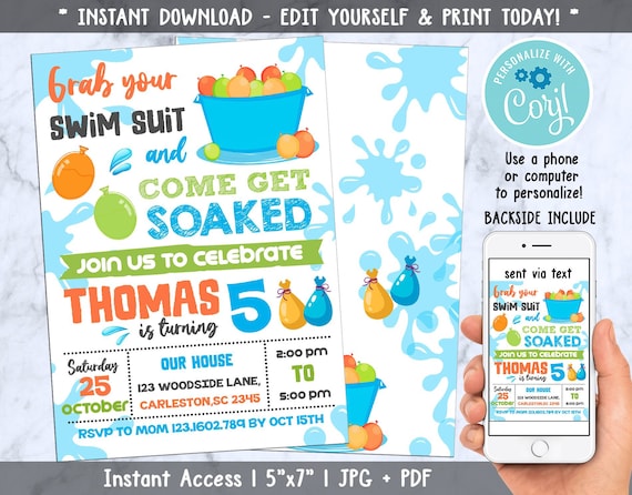 Water Balloon Invitation Water Balloon Birthday Bash Soaked - Etsy