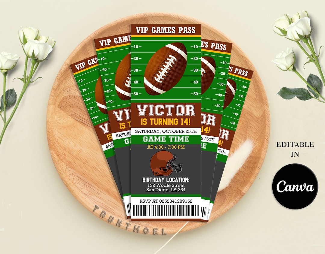 Editable Football Ticket Invitation, Football Birthday Invitation ...