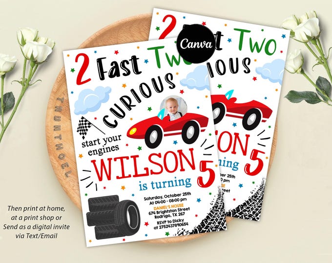 TWO Fast Birthday Invitation, Two Fast 2nd Birthday Boy, Two Fast ...