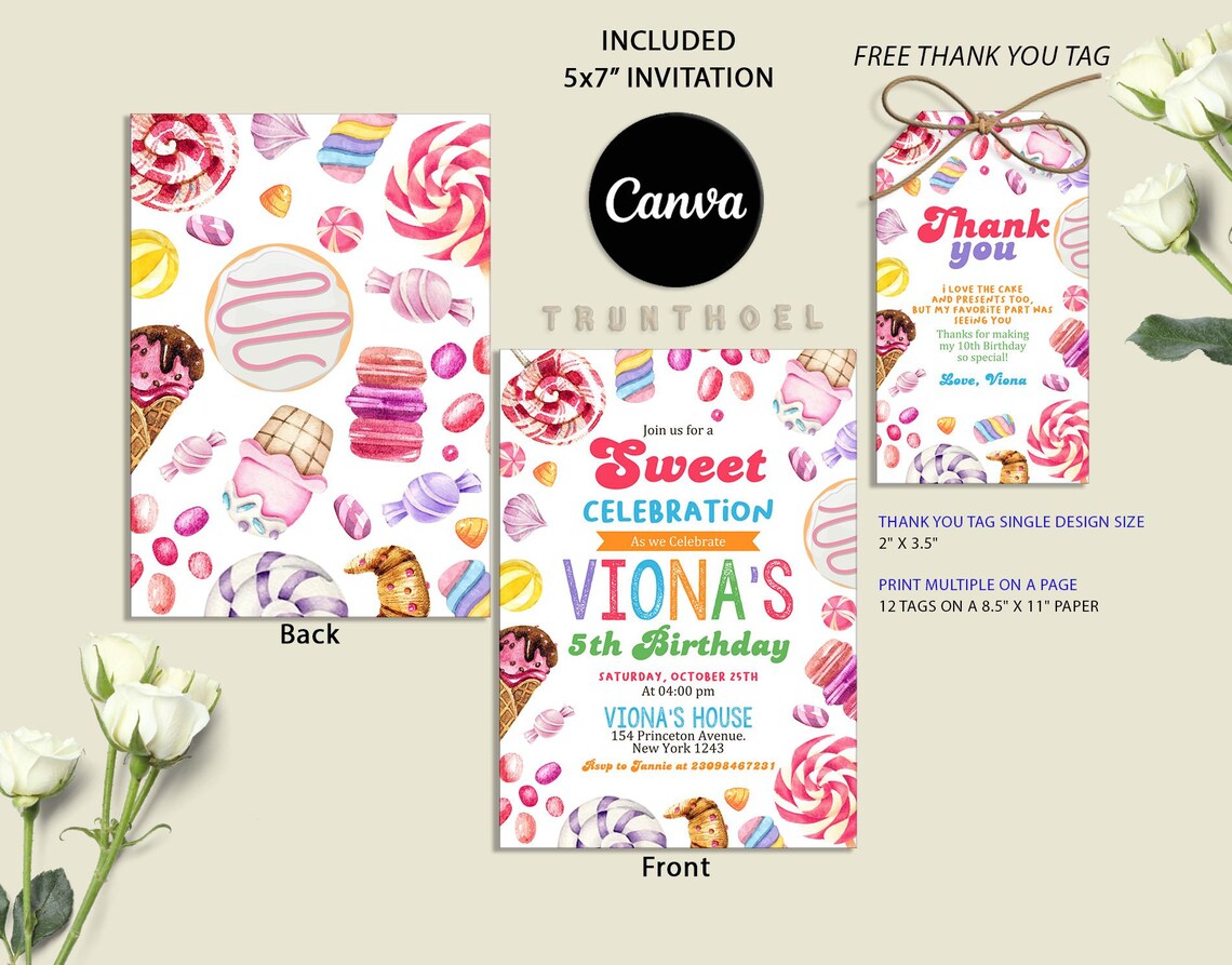 Sweets Candy Invitation, Sweet Candy Birthday Invitation, Sweet ...