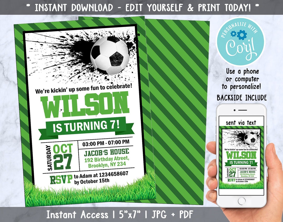 Soccer Birthday Invitation, Soccer Party Invitation, Soccer Invite ...
