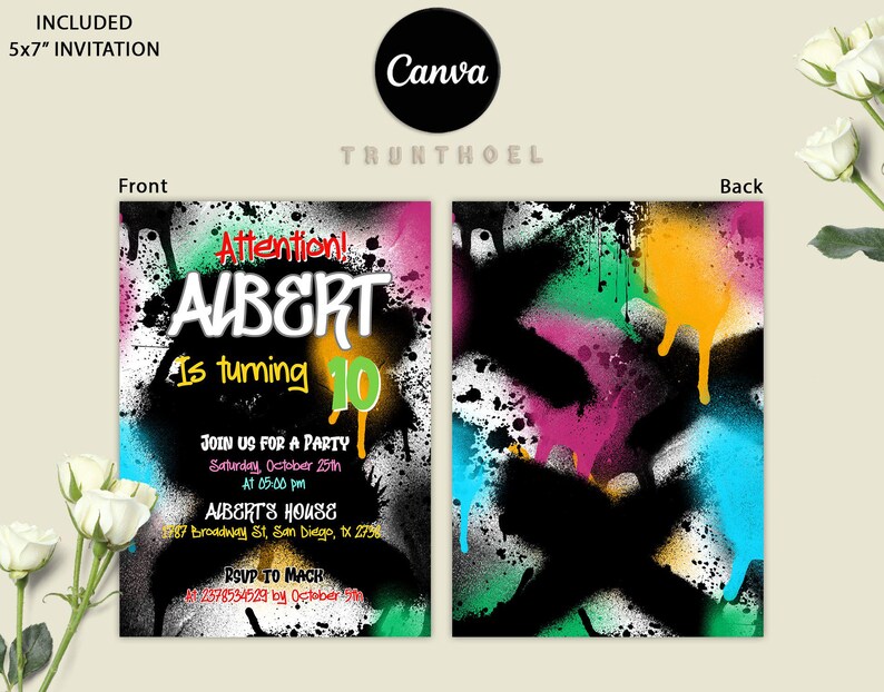 Editable Graffiti Birthday Invitation, Retro Graffiti Party Invite ...