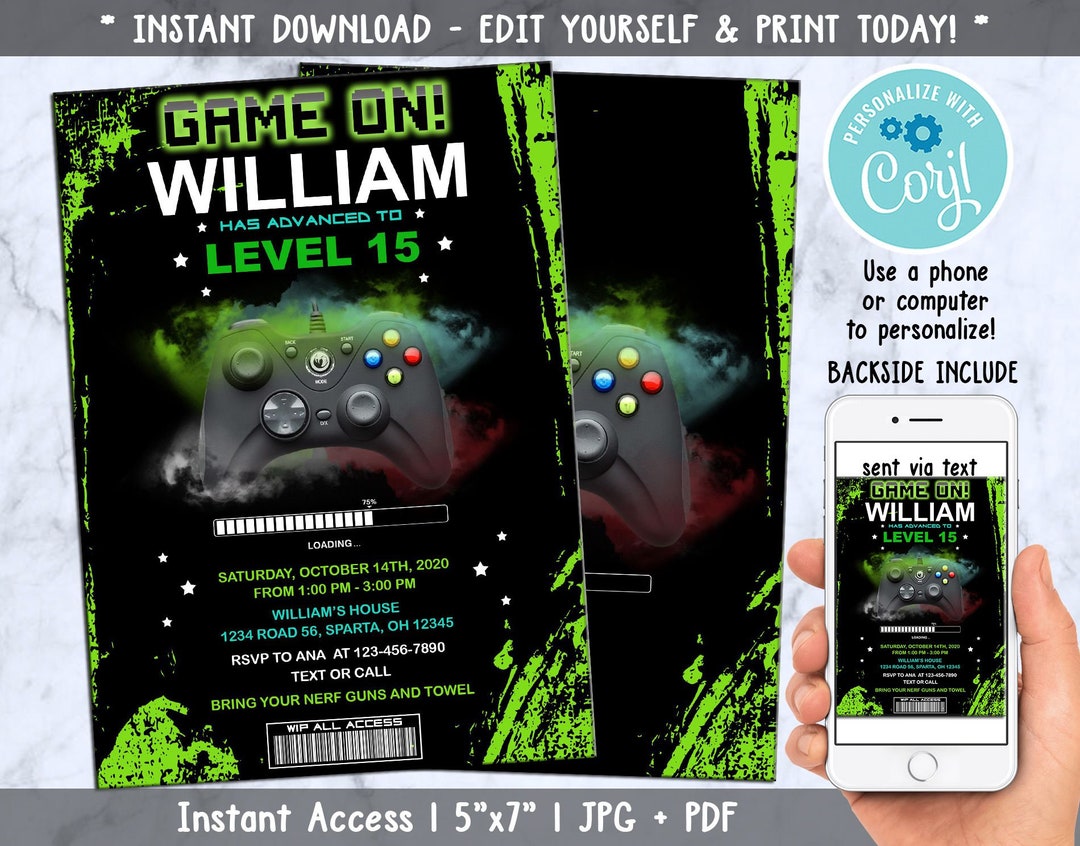 Video Game Invitations, Video Game Party Invitation, Video Game ...