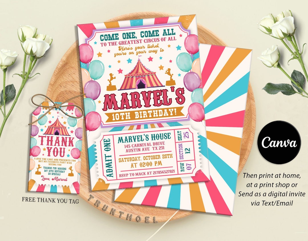 Editable Carnival Invitation, Carnival Birthday Party Invitation ...