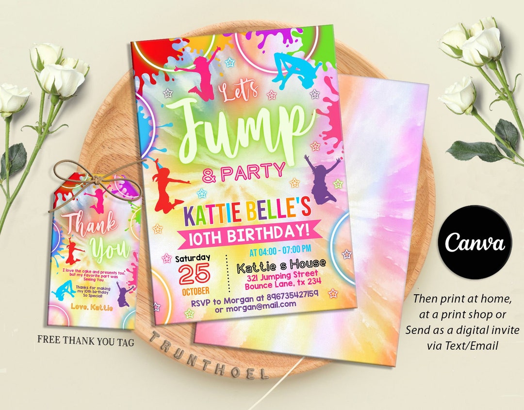 Jump Birthday Party Invitation, Trampoline Party Invitation, Let's Jump ...