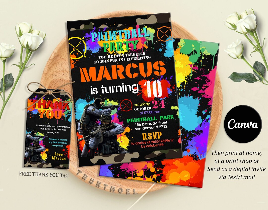 Editable Paintball Invitation, Paintball Birthday Invitation, Paintball ...