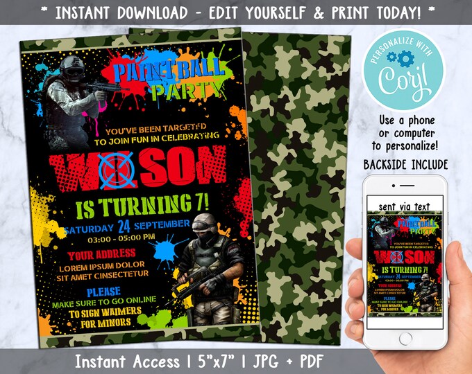 Paintball Invitation Paintball Party Paintball Birthday | Etsy