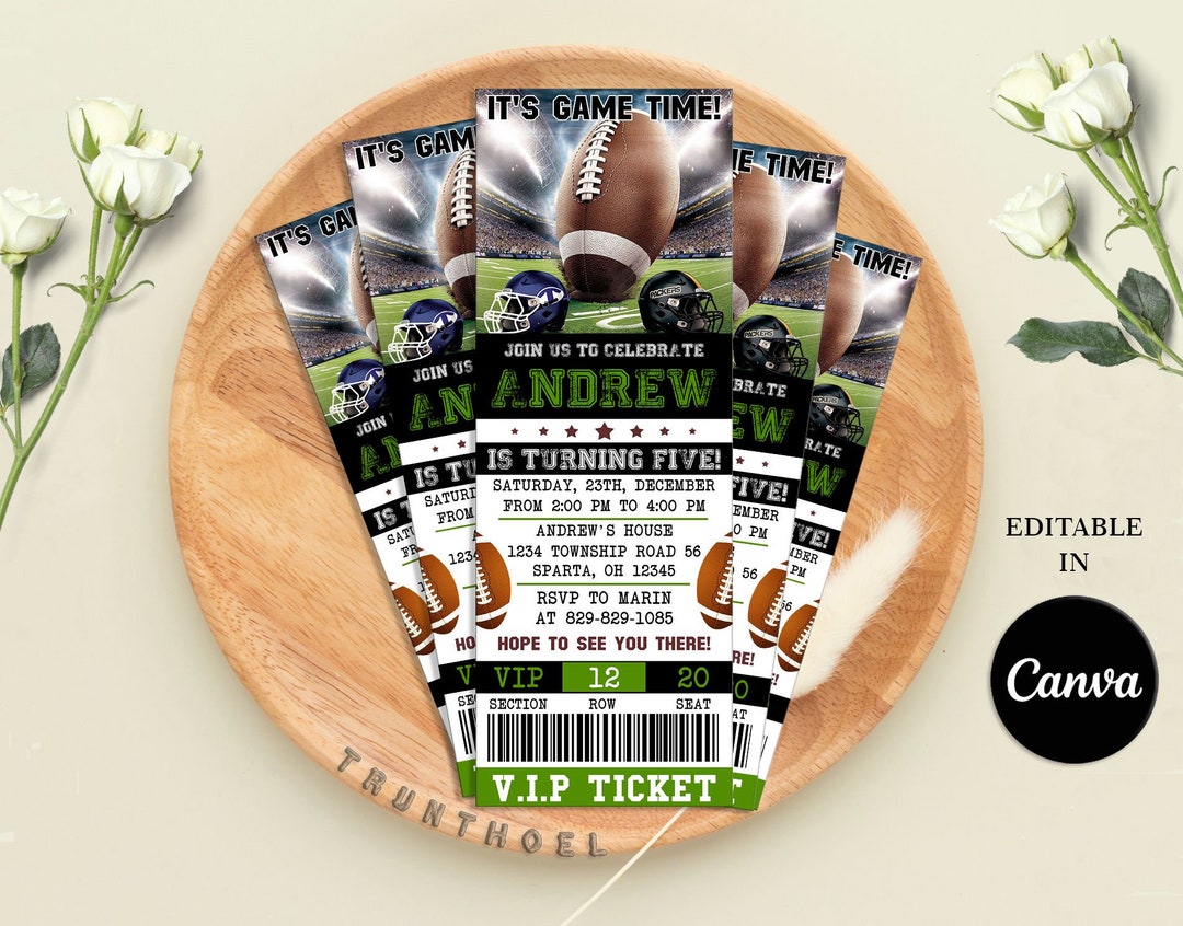 Editable Football Invitation, Football Ticket Birthday Invitation ...