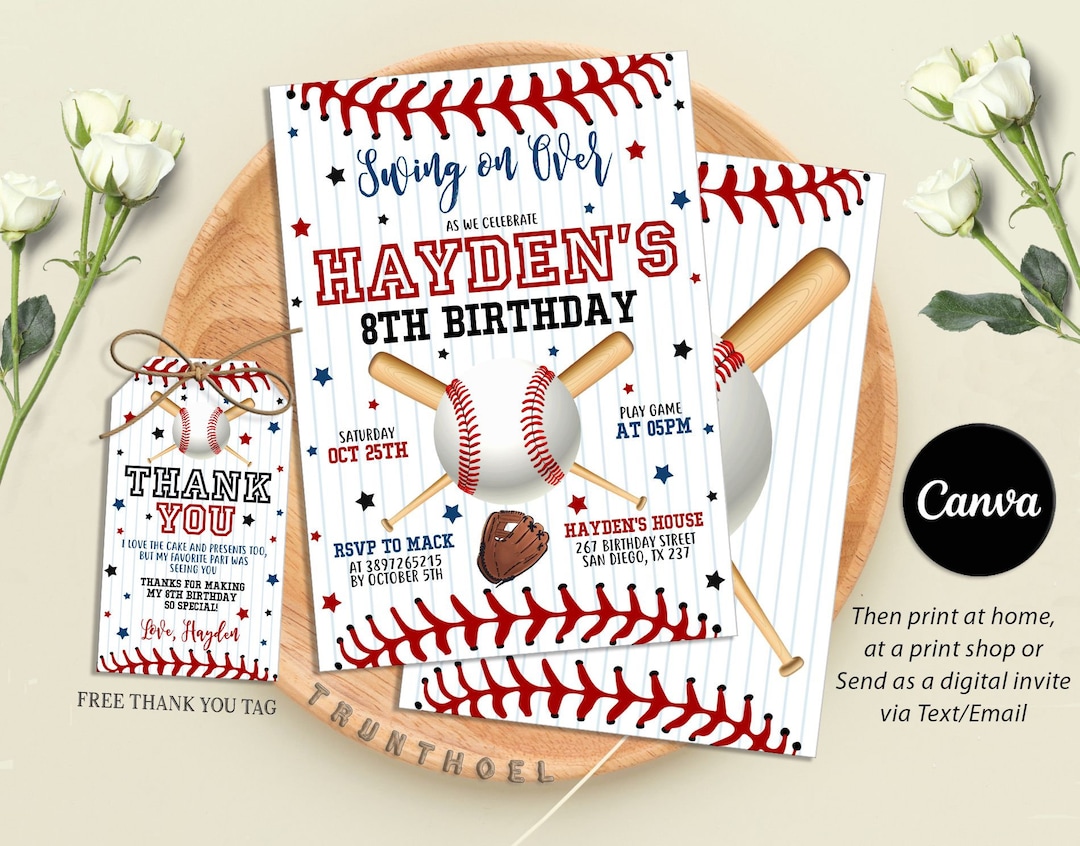 Editable Baseball Birthday Invitation, Sports Birthday Invite, Baseball ...