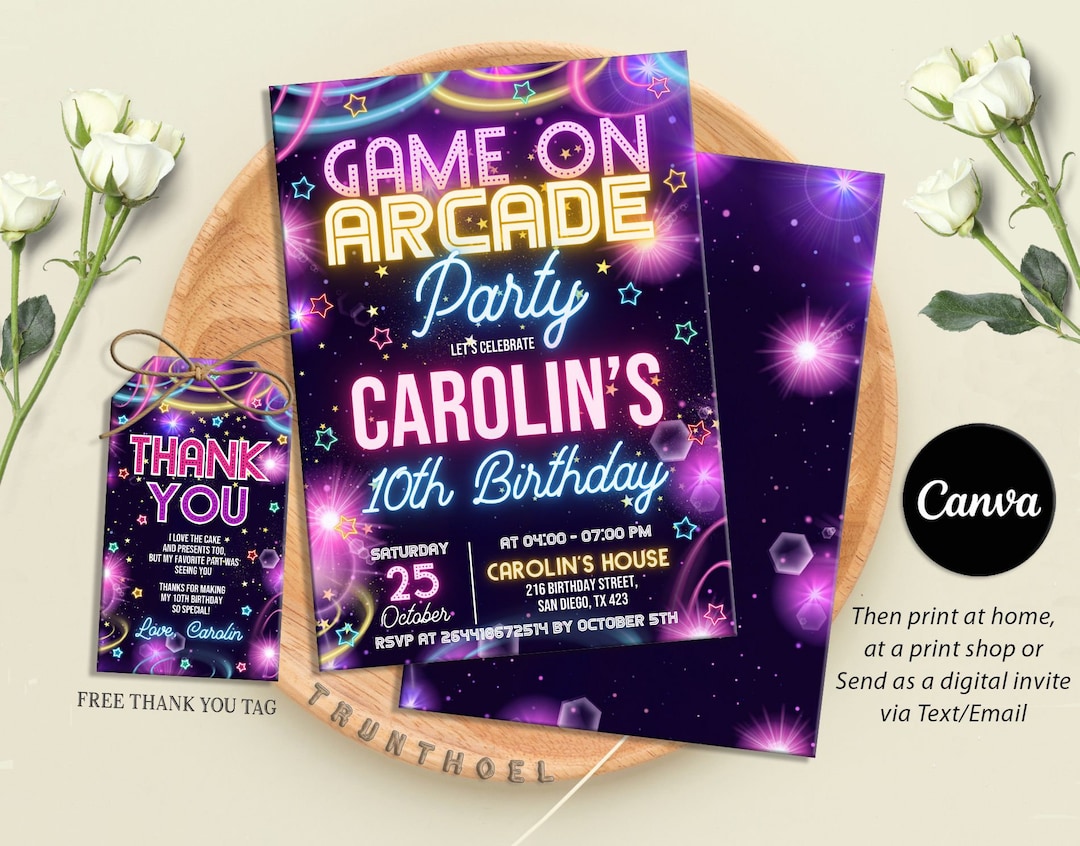 Arcade Party Birthday Invitation, Arcade Birthday Party Invitation ...
