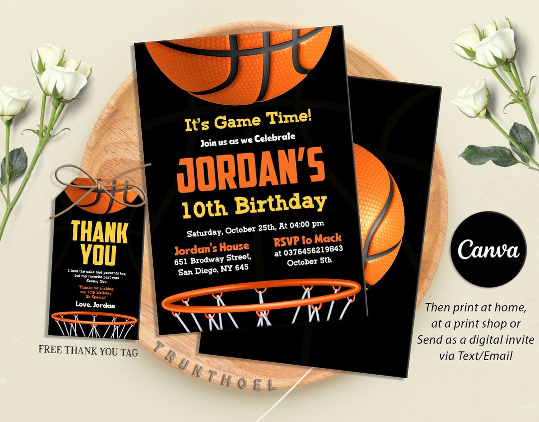 Editable Basketball Invitation, Basketball Birthday Invitation ...