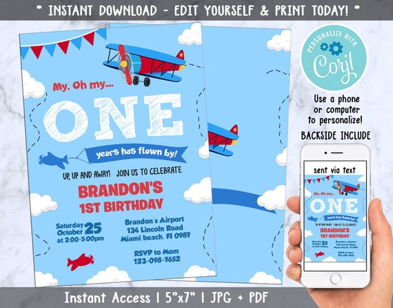 Airplane Invitation Airplane Birthday Party Invitation - Etsy