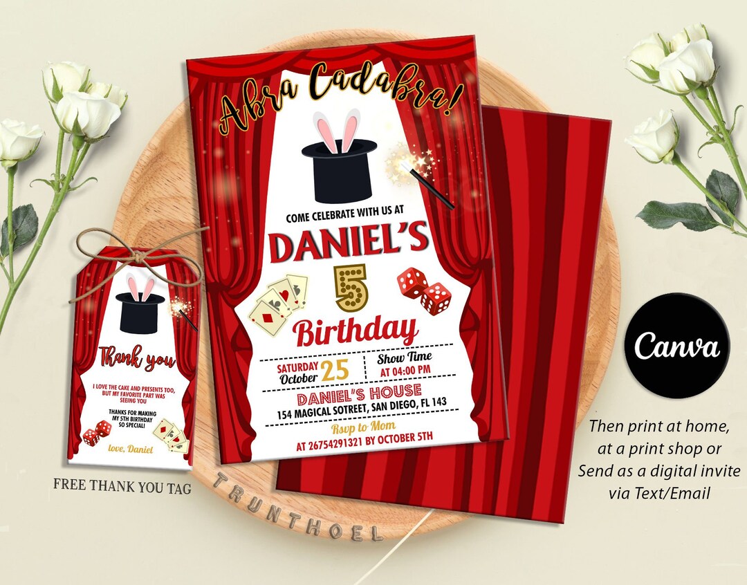 Magic Show Birthday Invitation, Circus Party Invite, Magic Show Theme ...