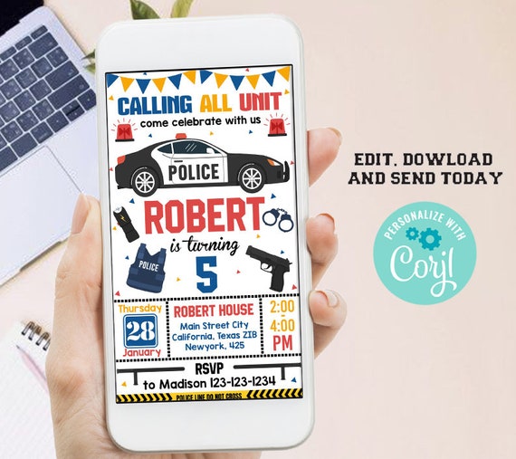 Police Electronic Invitation Police Birthday Invitation - Etsy