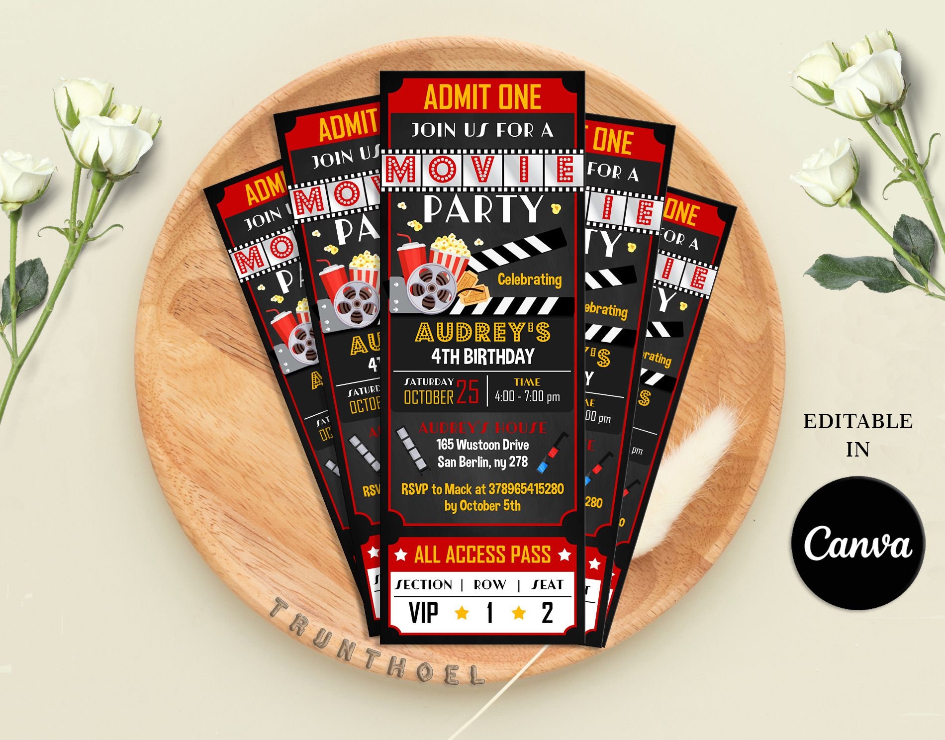 Editable Movie Ticket Birthday Invitation, Movie Party Ticket, Movie ...
