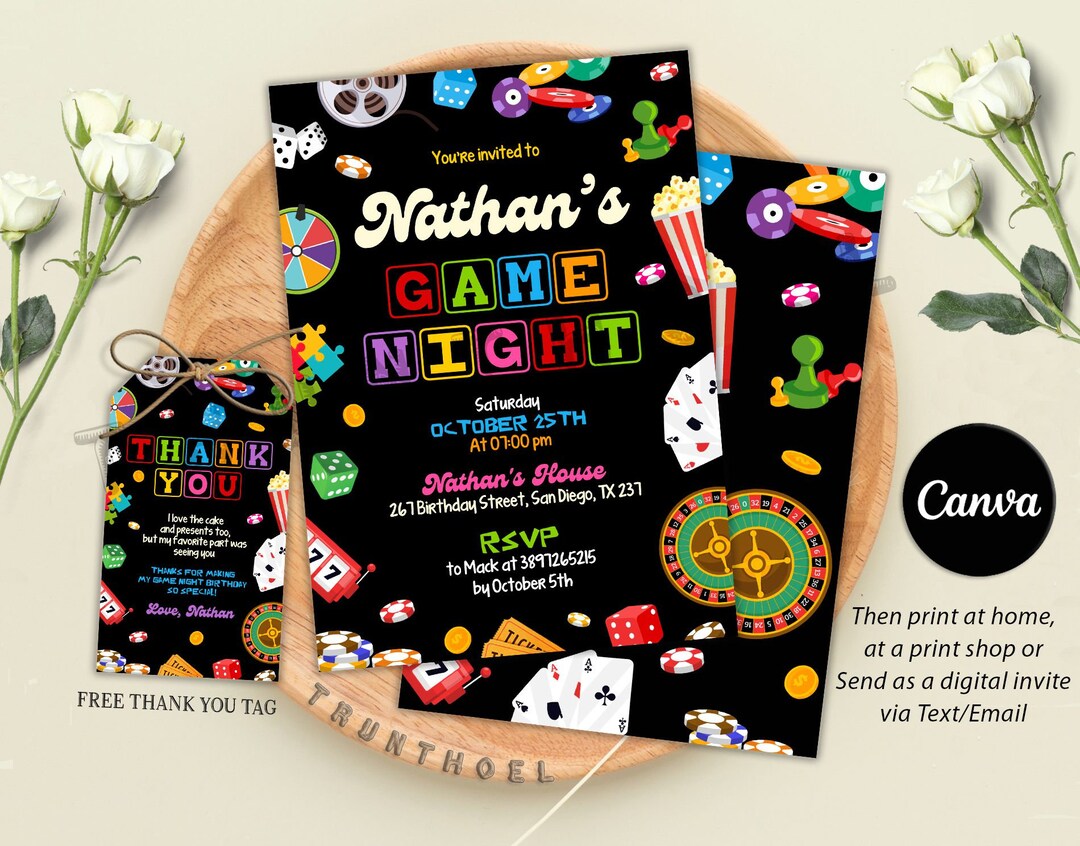Editable Game Night Invitation, Game Theme Birthday Invite, Family Game ...