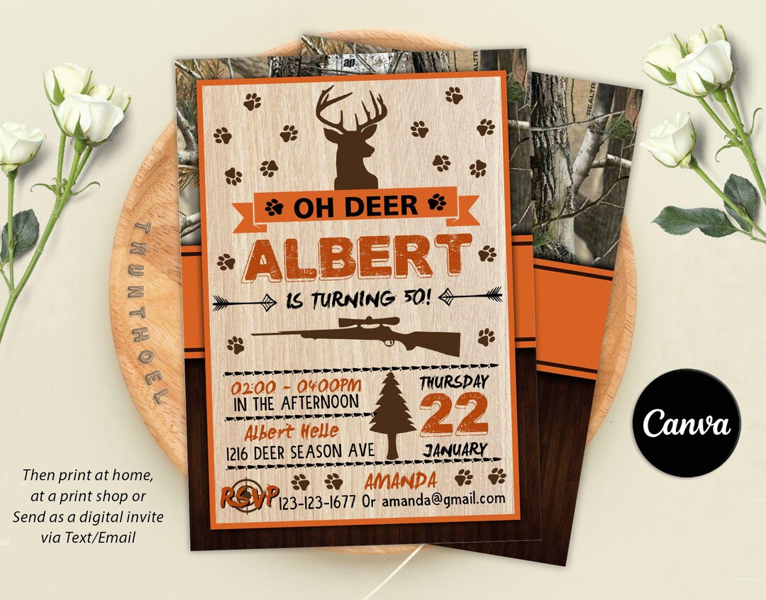Editable Hunting Birthday Invitation, Hunting Party Invitation, Deer ...