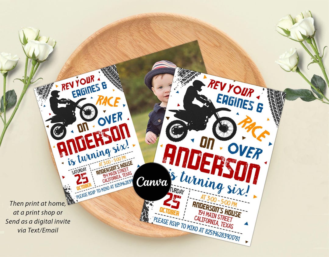 Editable Dirt Bike Birthday Invitation, Motocross Racing Template, Race ...