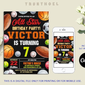 Editable All Star Birthday Invitation, Sports Birthday Invite, Soccer ...