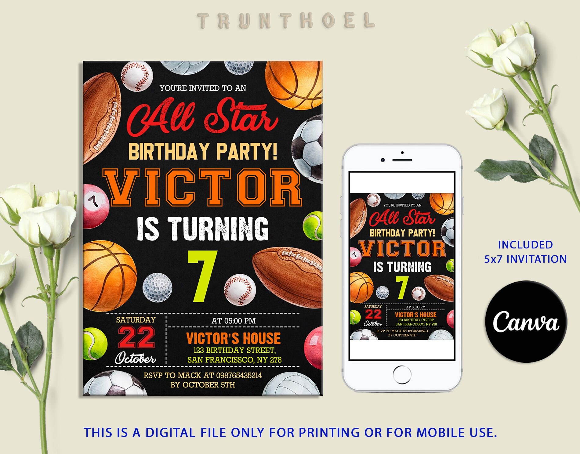 Editable All Star Birthday Invitation, Sports Birthday Party Theme ...