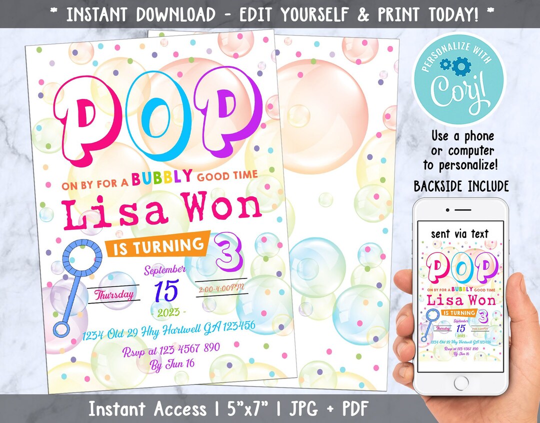 Editable Bubble Invitation, Bubble Birthday Invitation, Bubble Party ...