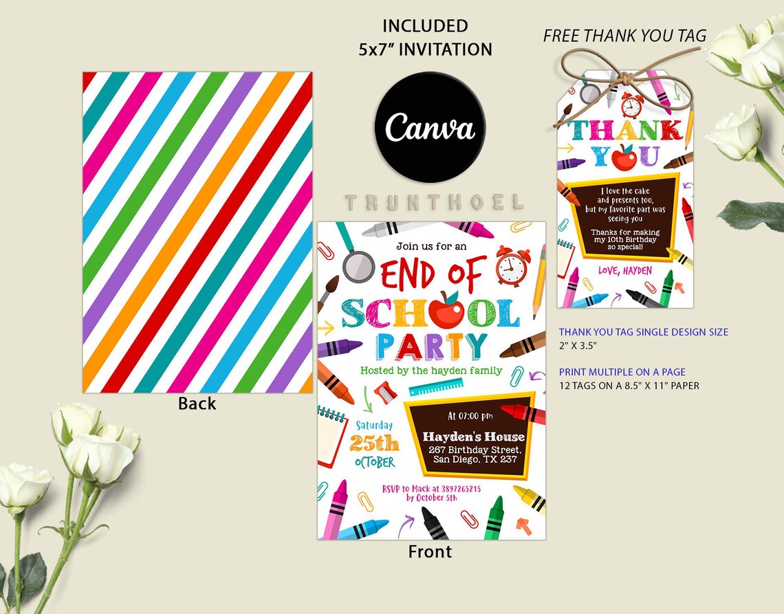 Editable End of School Party Invitation, Kids Summer Party Invitation ...