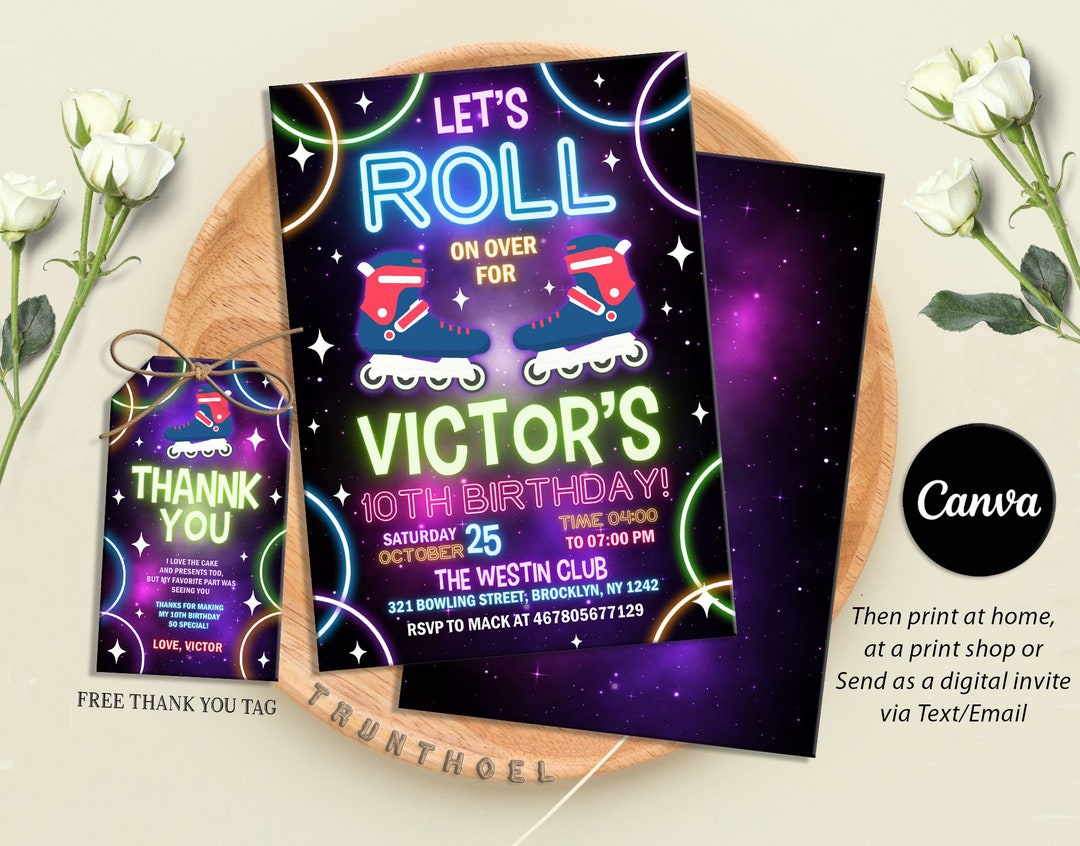 Editable Roller Skating Invitation, Roller Skating Birthday Party ...