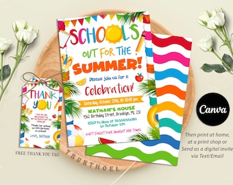 Editable End of School Party Invitation, Summer Party Invitation ...